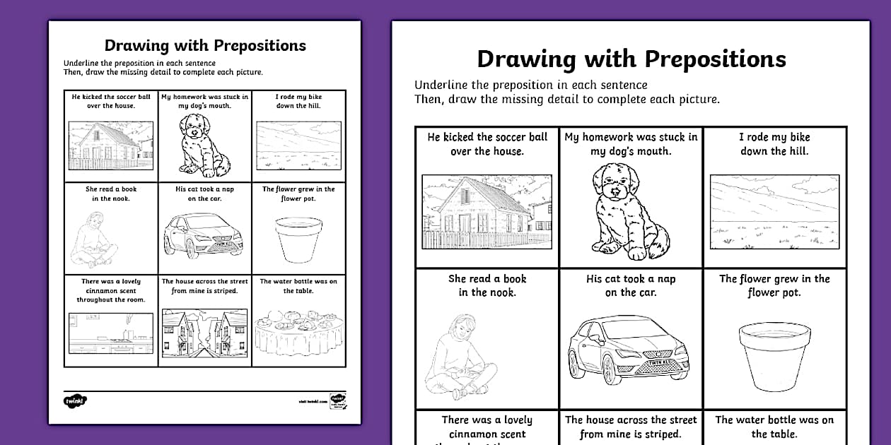 Drawing with Prepositions Activity Sheet for 3rd-5th Grade