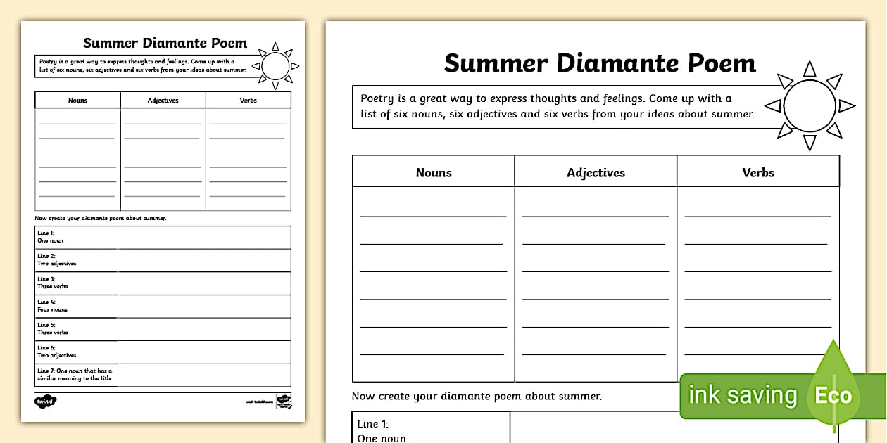 Summer Diamante Poem (teacher made) - Twinkl