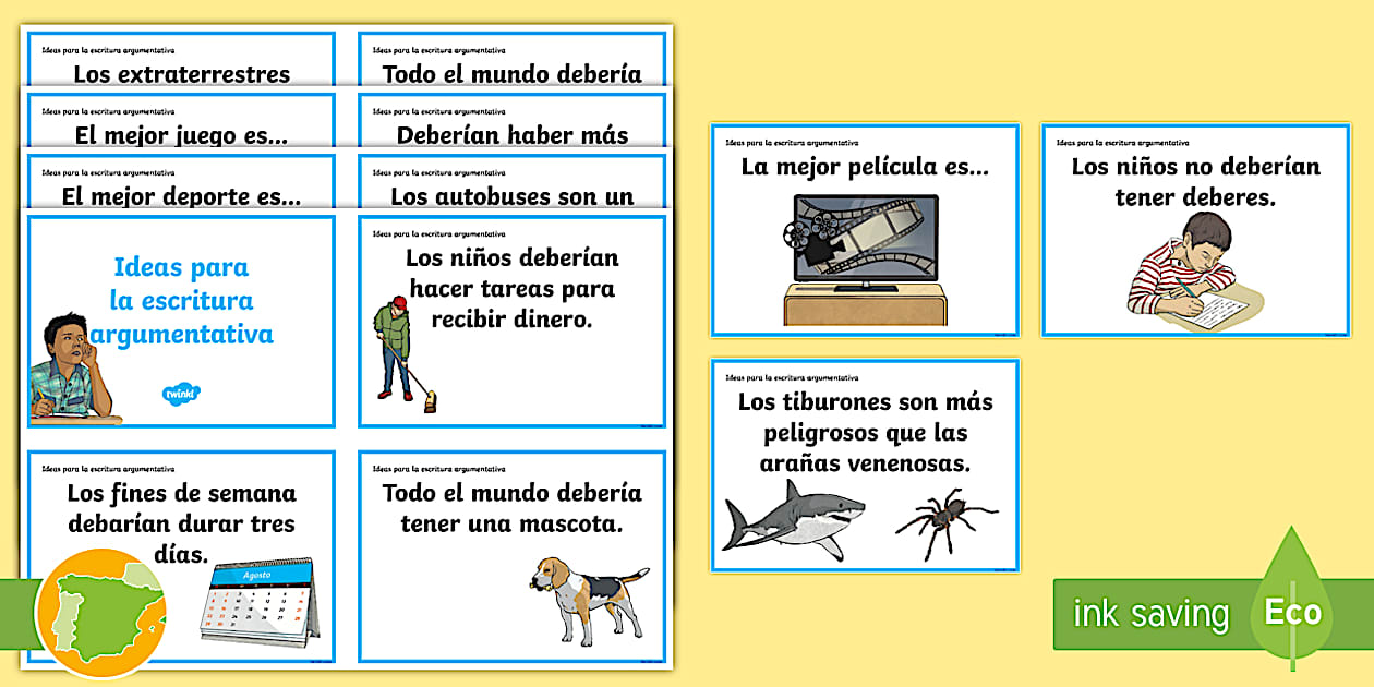 Tarjetas educativas: Ideas para la escritura argumentativa