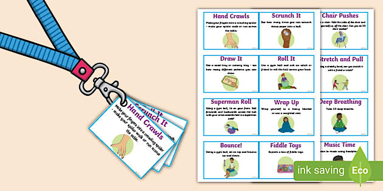 Lanyard Sized Sensory Brain Break Cards (teacher made)