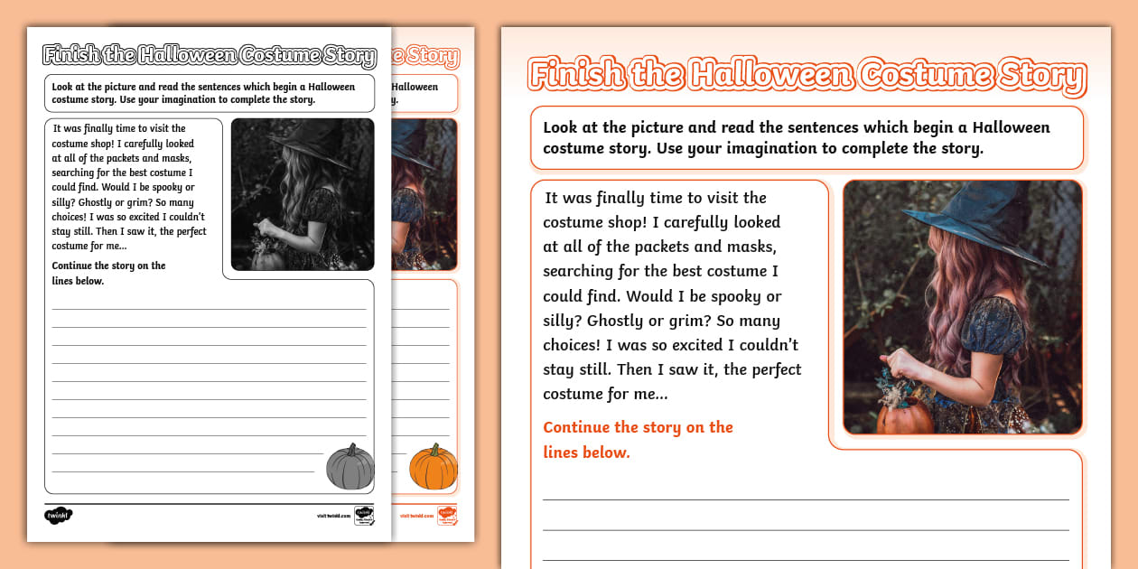 Finish the Halloween Costume Story Writing Template