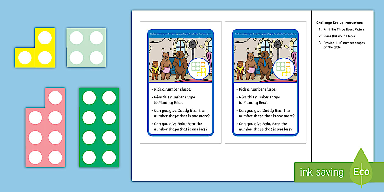 EYFS Maths One More One Less Challenge: The Three Bears Number Shape ...