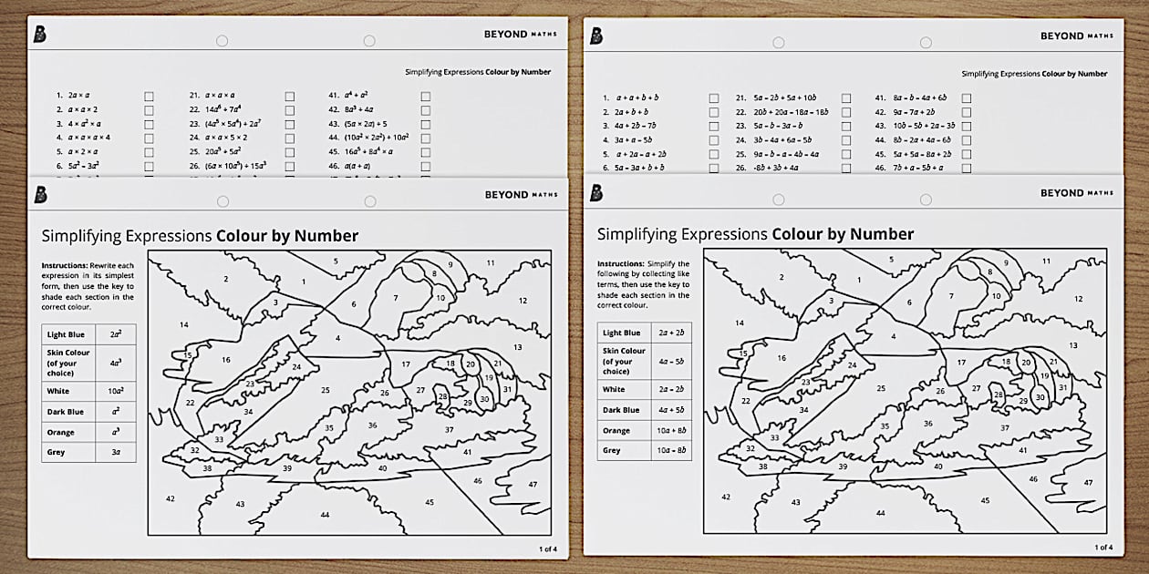 Differentiated Simplifying Expressions Colour by Number