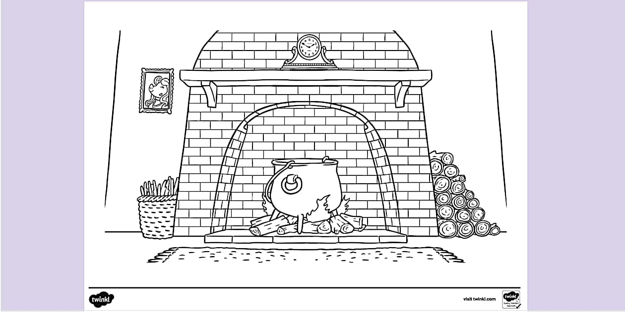 Fireplace with Cauldron Colouring Page (teacher made)