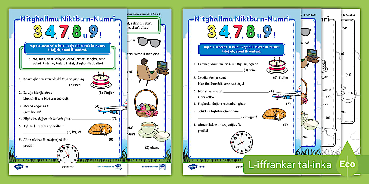 Il-Grammatika l In n-Numri 3,4,7,8 u 9 bil-Malti l Twinkl