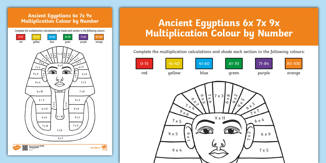 👉 Ancient Egyptians 6x 7x 9x Multiplication Colour by Number