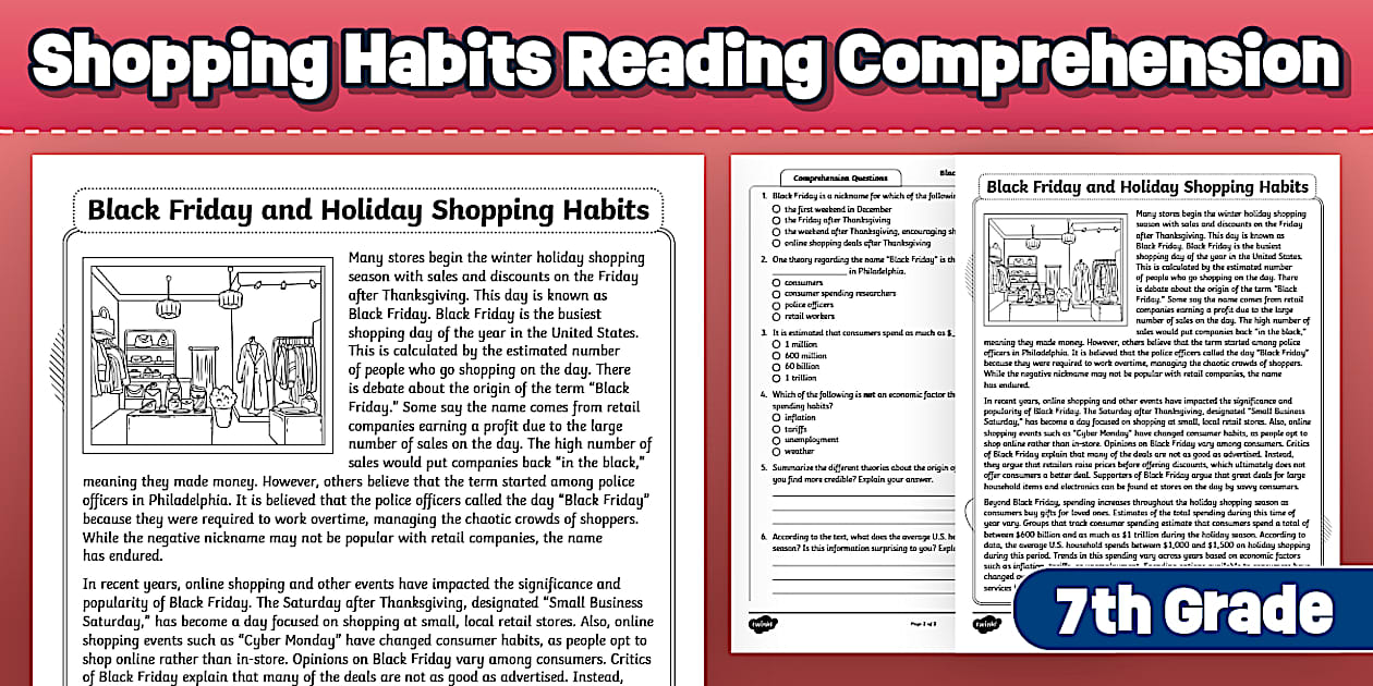Seventh Grade Black Friday & Holiday Shopping Reading Comp.