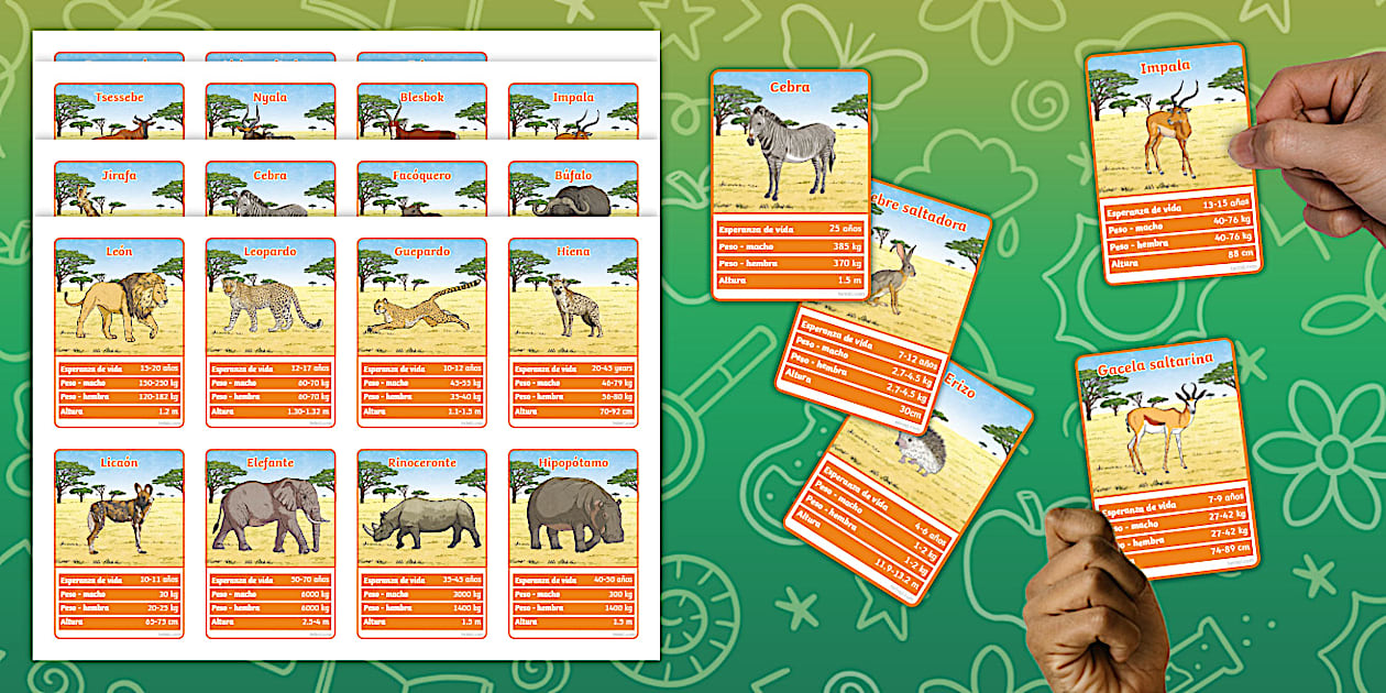 Juego de cartas: Animales de la sabana (teacher made)