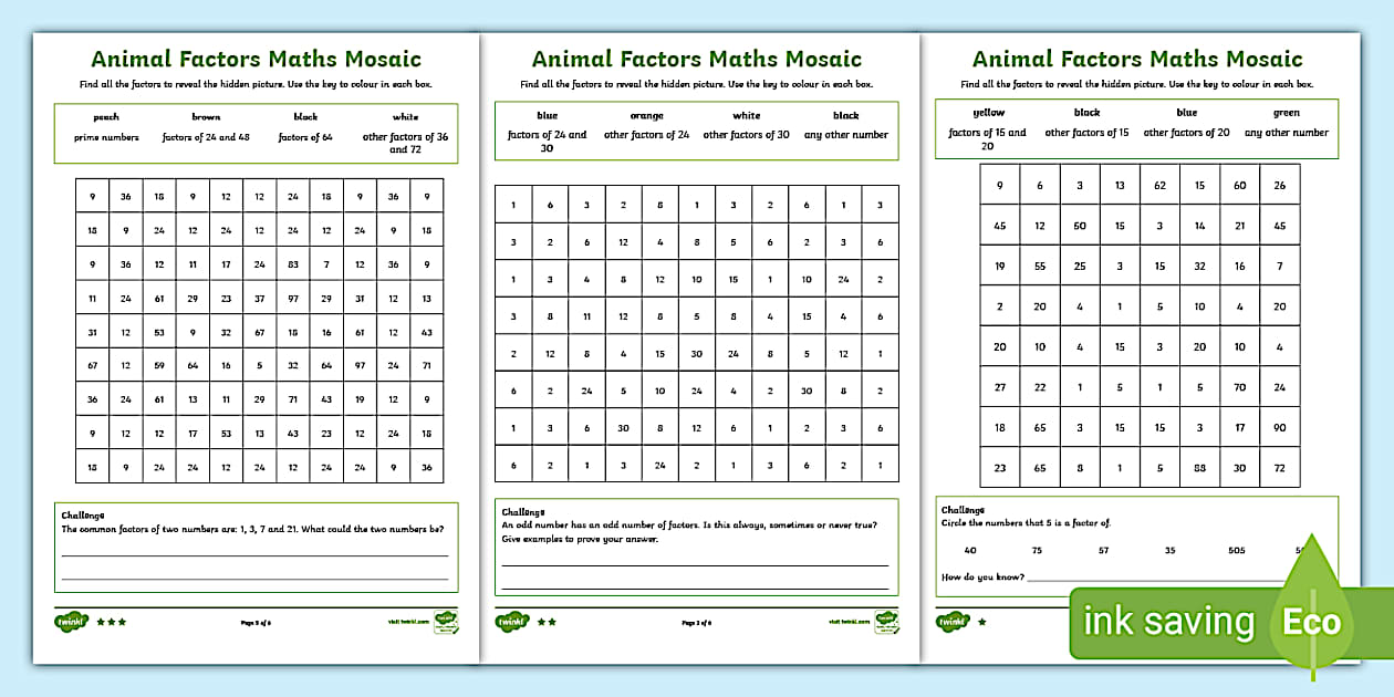👉 UKS2 Animal Factors Maths Mosaic - Maths - KS2 - Twinkl