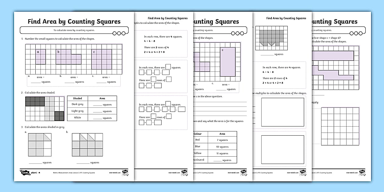 👉 Counting Squares Differentiated Activity Sheets