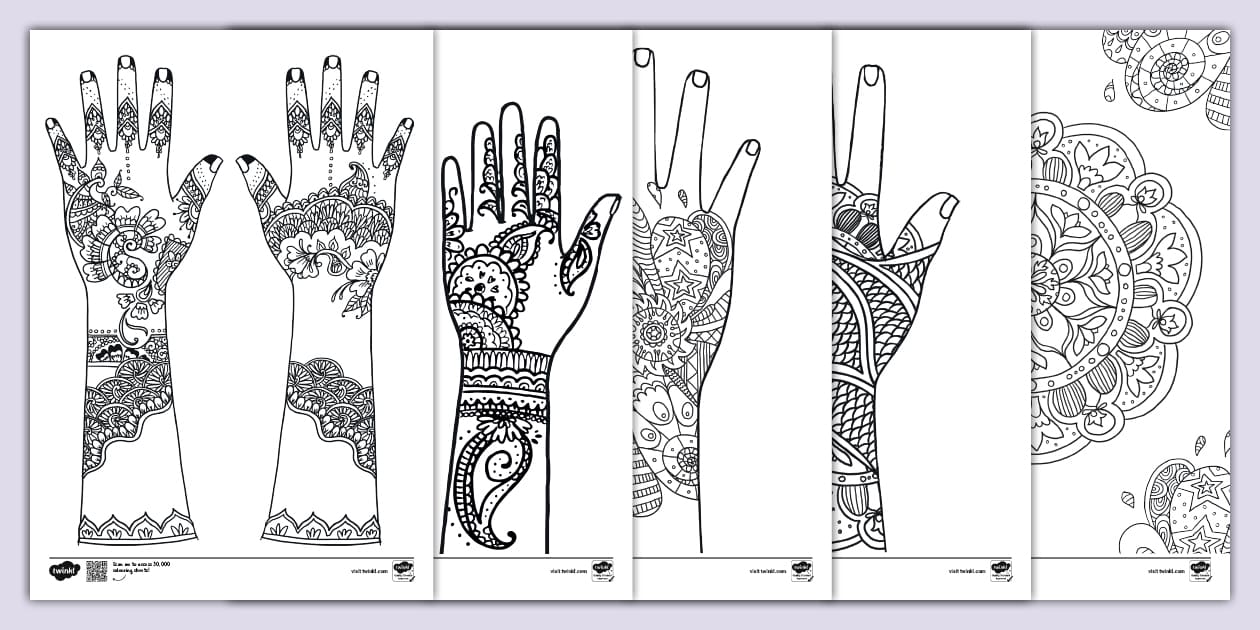 Henna Templates | Mehndi Pattern Colouring Pages - Twinkl