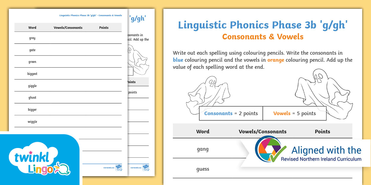 Linguistic Phonics Phase 3b 'g/gh' - Consonants & Vowels