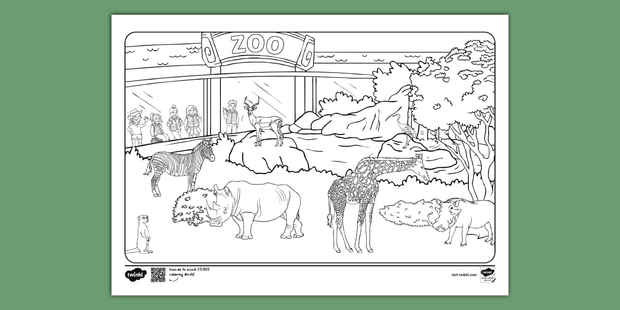 Zoo Scene Colouring Page - Twinkl Colouring - Twinkl