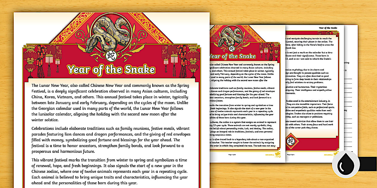 Year of the Snake Reading Comprehension Intermediate