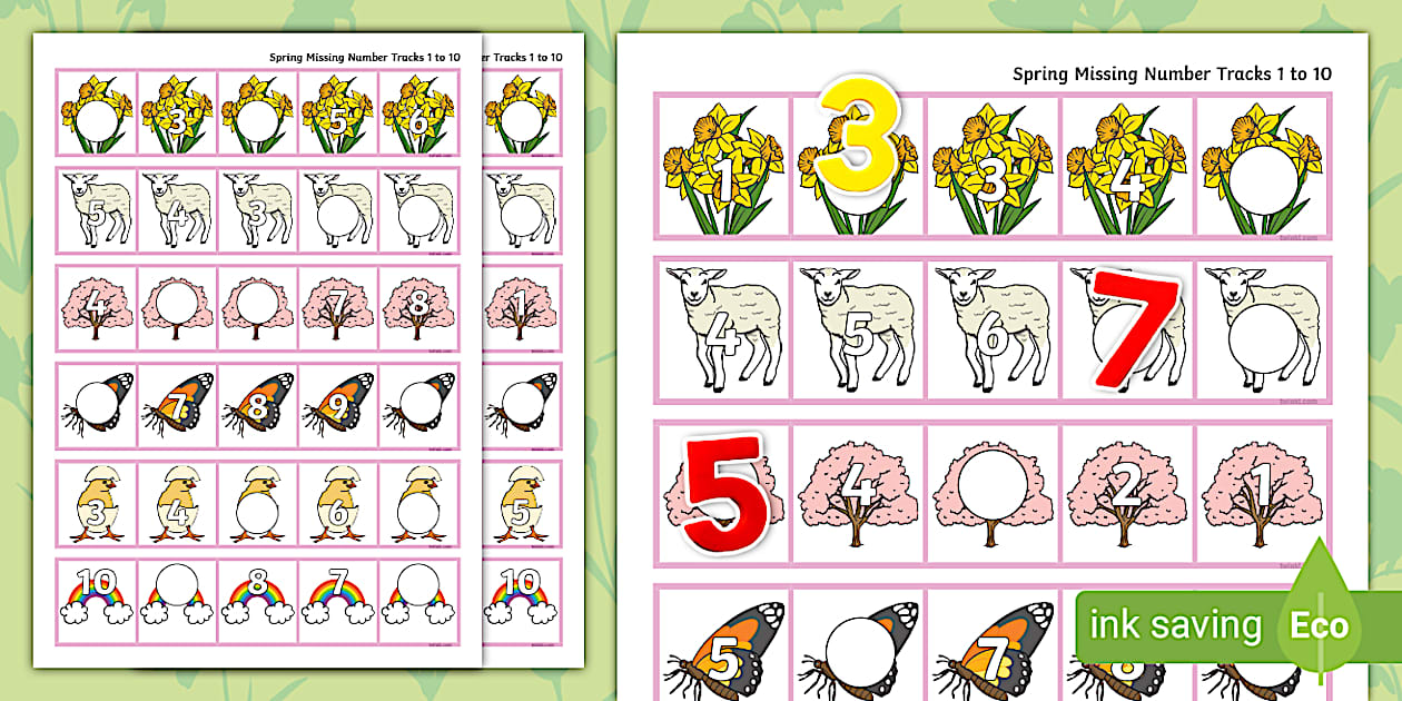 Spring Missing Number Tracks 1 to 10 | Twinkl - Twinkl