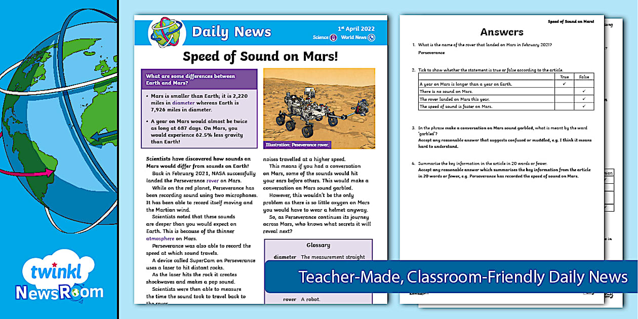 Interactive PDF: Daily NewsRoom Story -Speed of Sound on Mars (ages 7-9)