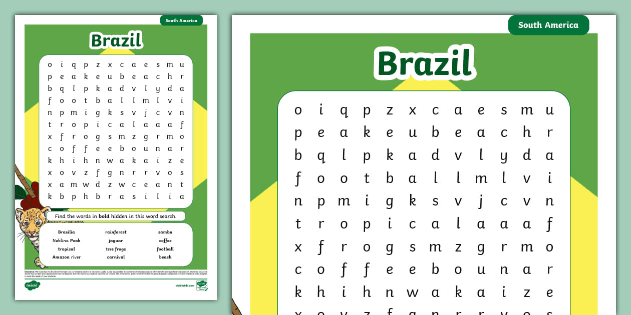 KS1 Brazil Word Search (Teacher-Made) - Twinkl