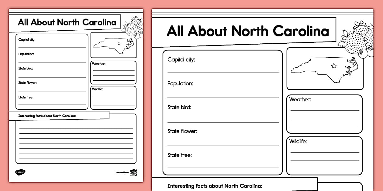 All About North Carolina Research Worksheet - Twinkl