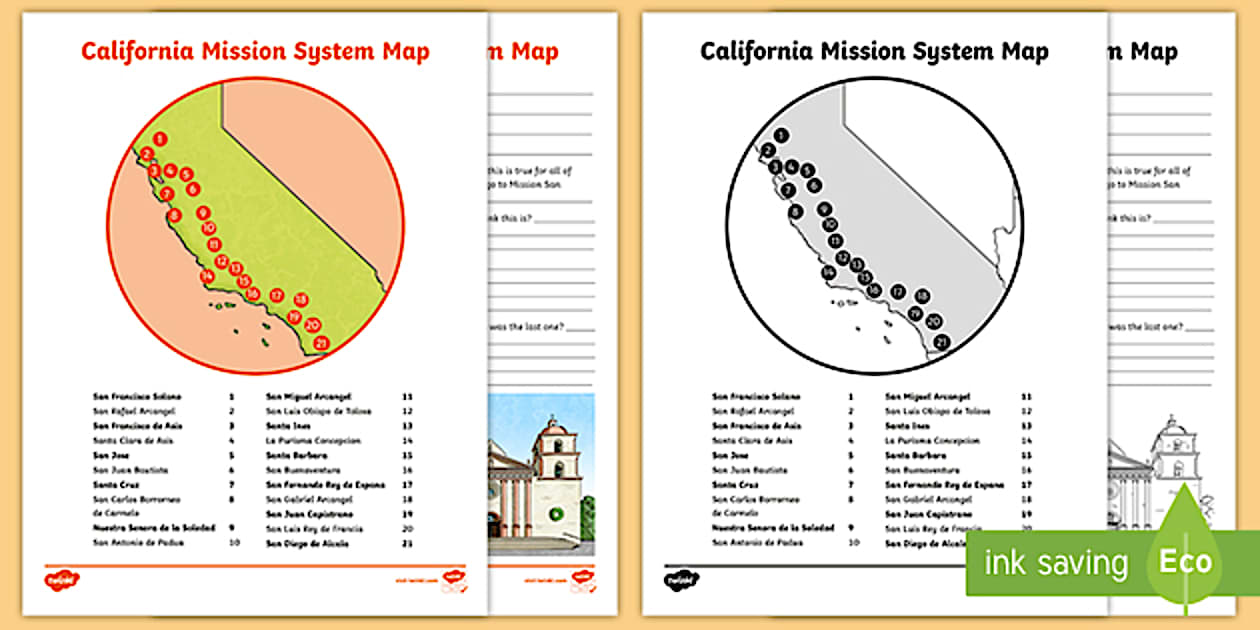 California Mission System Map Activity - Twinkl