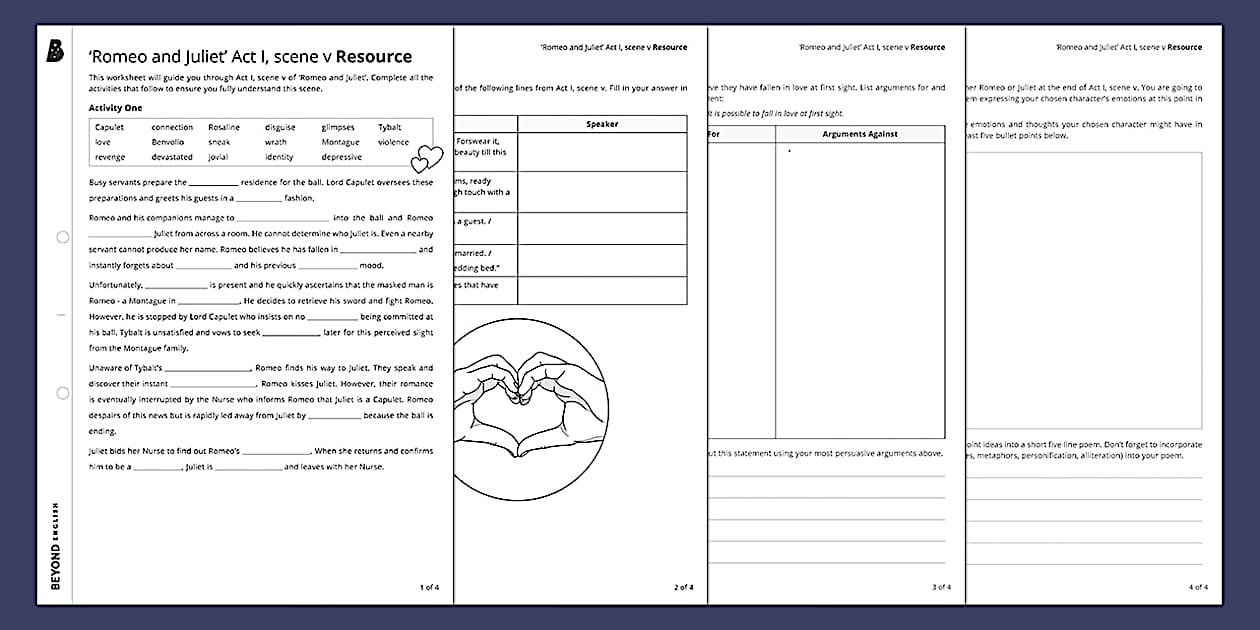 'Romeo and Juliet' Act I, scene v Resource - Twinkl