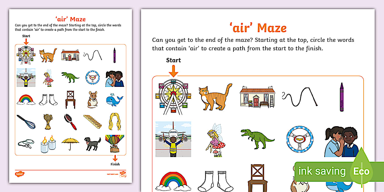 'air' Phonics Maze (teacher made) - Twinkl