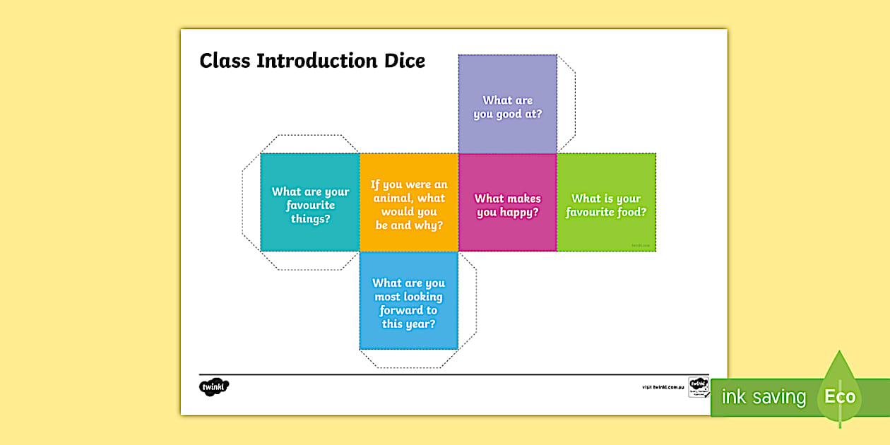 Class Introduction Questions Dice Net (teacher made)