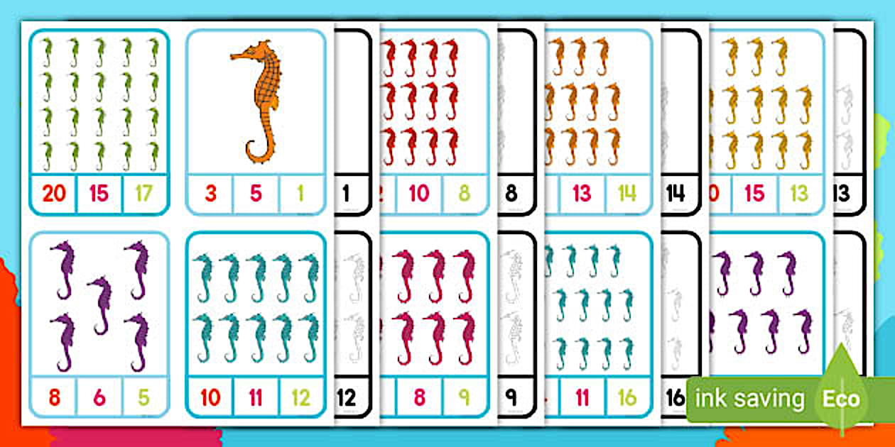 Seahorse Counting to 20 Clip Cards (teacher made) - Twinkl