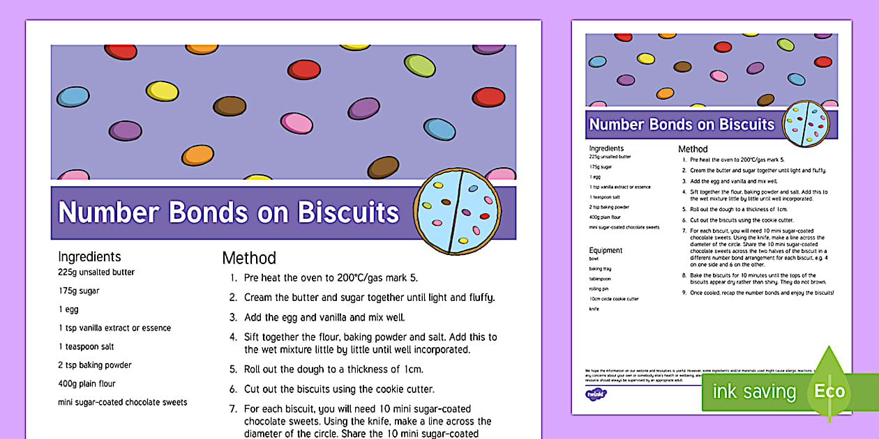 Number Bonds on Biscuits Recipe and Maths Activity - Twinkl