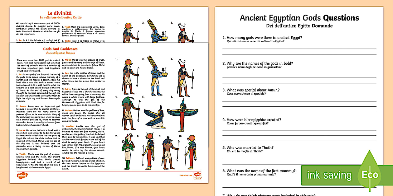 Higher Ability Ancient Egyptian Gods Differentiated Comprehension Activity