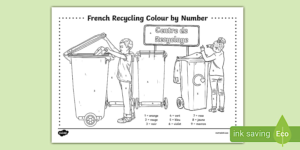 👉 French: Recycling Colour by Number Worksheet - KS2