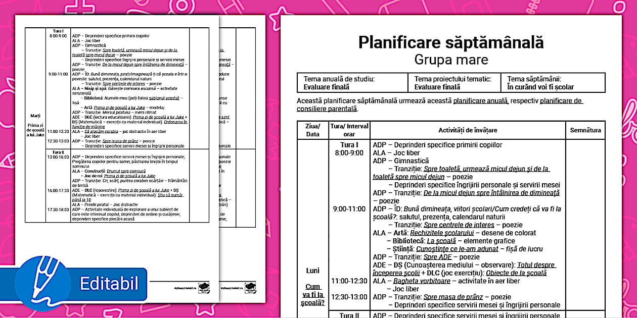 În curând voi fi școlar – Model de planificare grupa mare