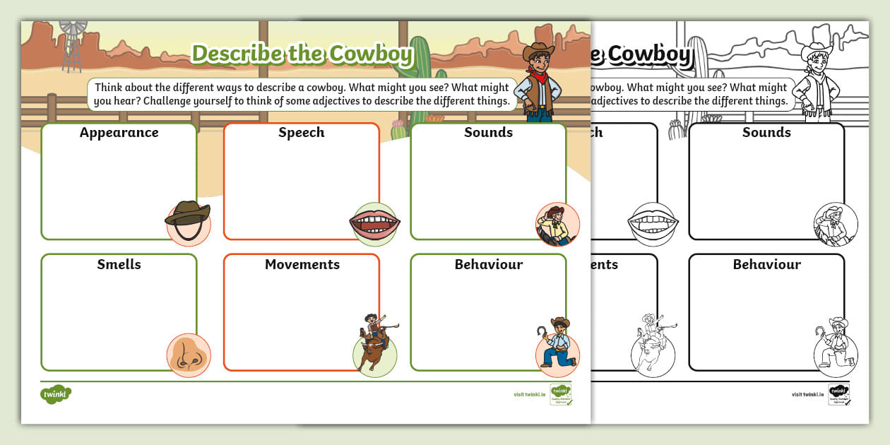 Cowboy Adjectives Worksheet - Twinkl Ireland - Twinkl
