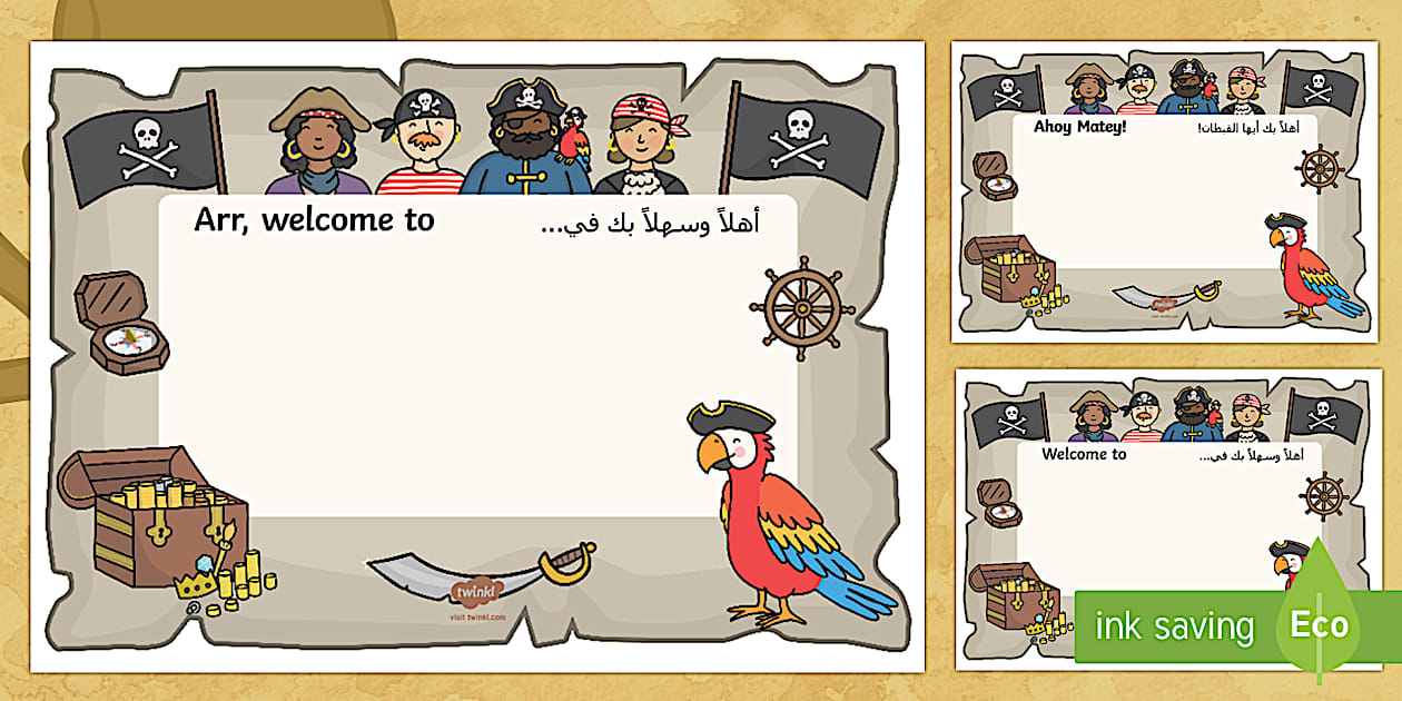 Pirate Themed Editable Class Welcome Door Signs Arabic/English - Pirate ...