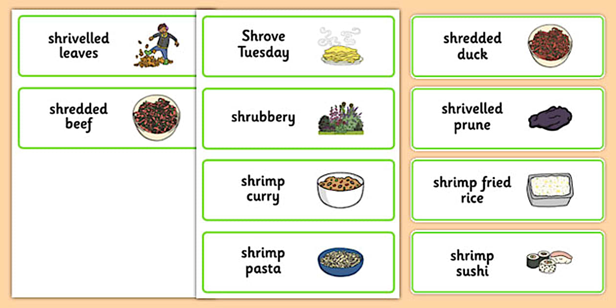 SHR Cluster Word Cards丨Speech丨Articulation丨Twinkl.