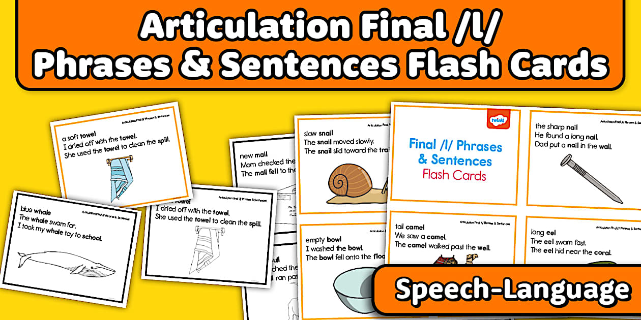 Articulation Final /l/ Phrases and Sentences Flash Cards