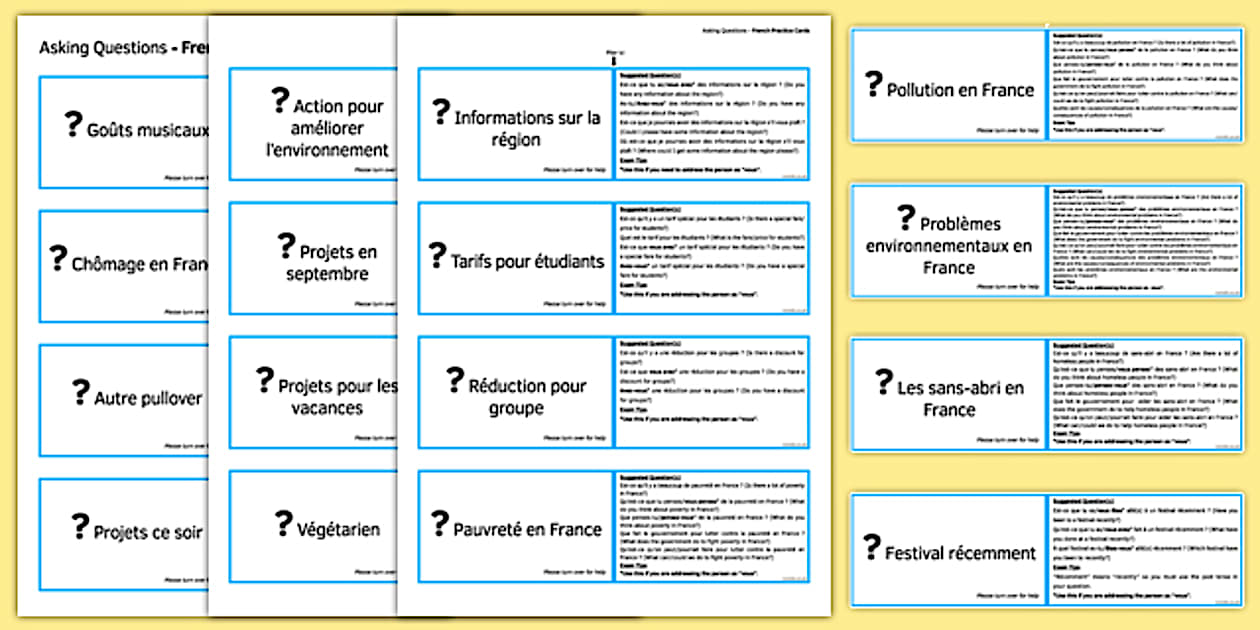Asking GCSE Higher Tier Questions Practice Cards French