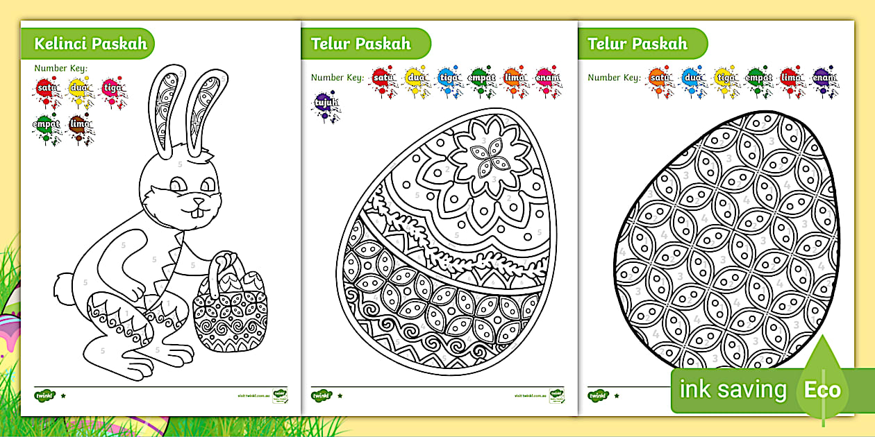 Editable Easter Colour by Numbers Differentiated - Indonesian