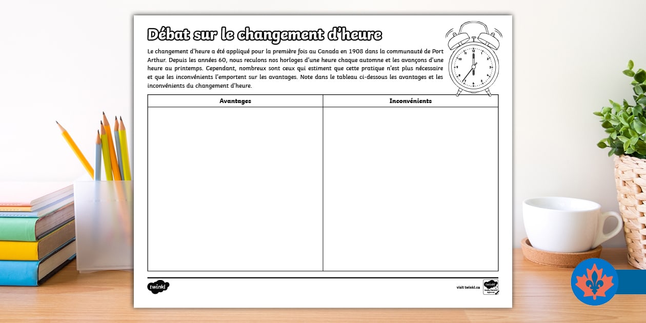Daylight Saving Time Debate Worksheet French