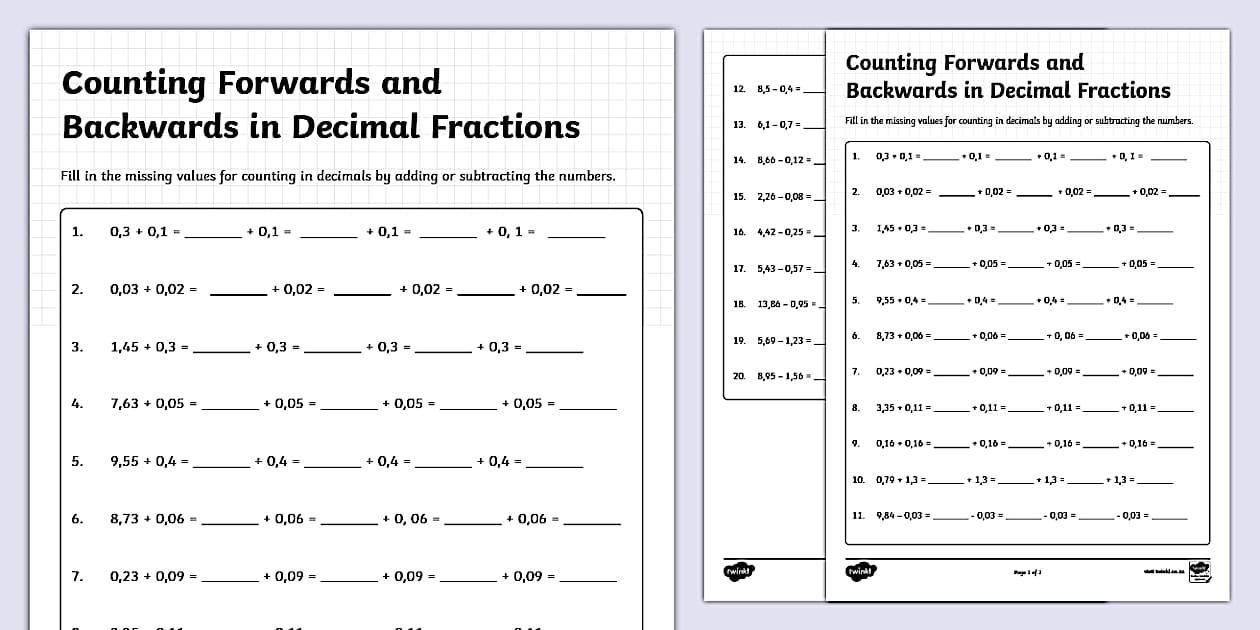 Counting Forwards and Backwards - Decimal Fractions Activity