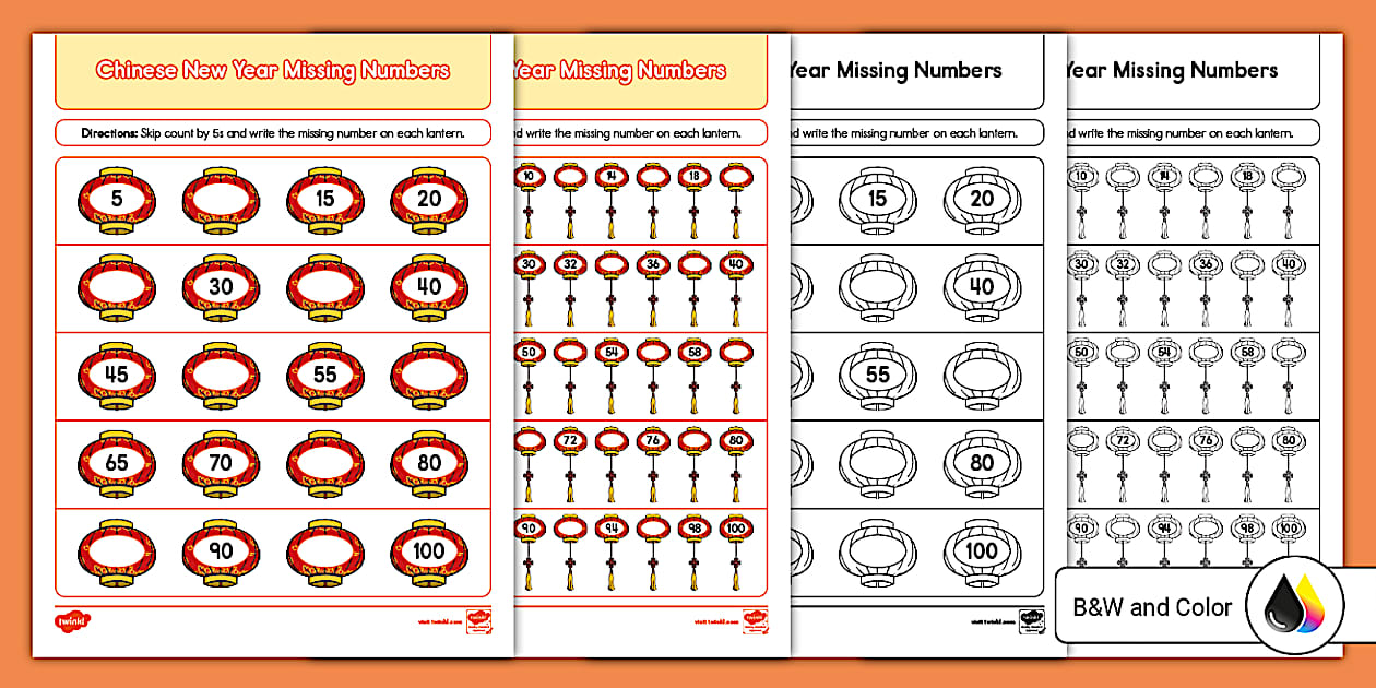 Kindergarten Chinese New Year Missing Numbers Worksheet