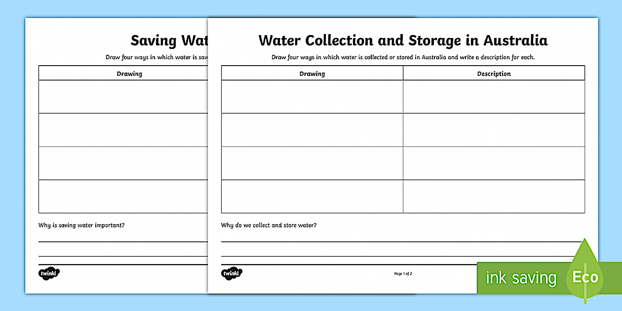 Saving, Collecting and Storing Water in Australia Write and Draw ...