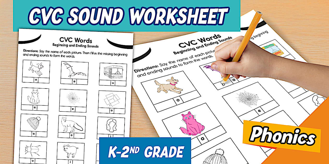 CVC Words Beginning and Ending Sounds Worksheet for K-1st Grade