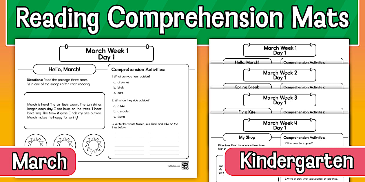 March Kindergarten Reading Comprehension Mats