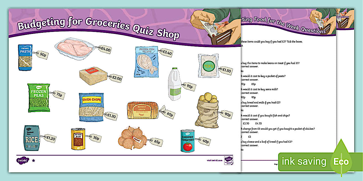 Life Skills: Budgeting for Groceries Quiz Activity Sheet