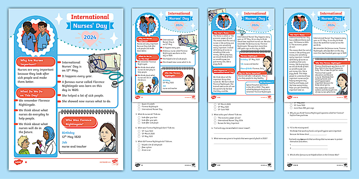 KS1 International Nurses' Day Differentiated Reading Comprehension