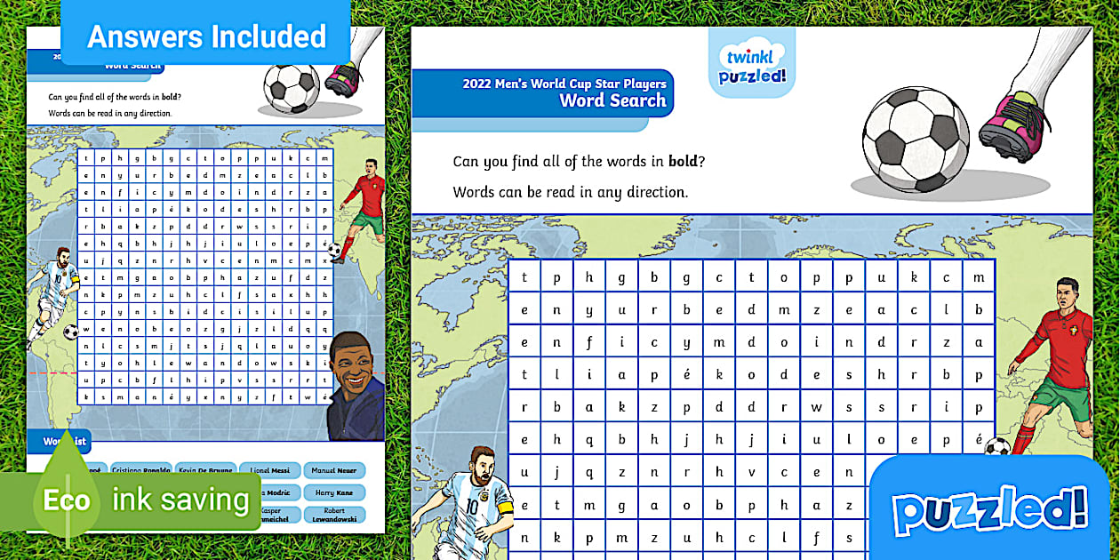 Men's World Cup Star Players Word Search - Kids Puzzles
