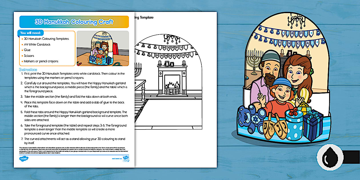 3D Hanukkah Colouring Craft (teacher made) - Twinkl