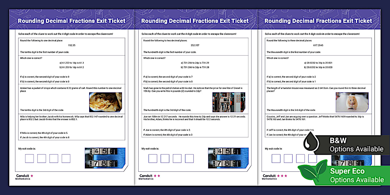 Rounding Decimal Fractions Exit Tickets - Twinkl