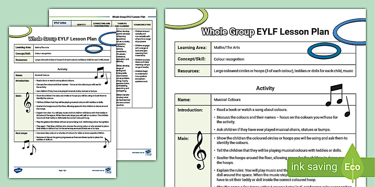 Musical Colours EYLF Lesson Plan Adult Guidance - Twinkl