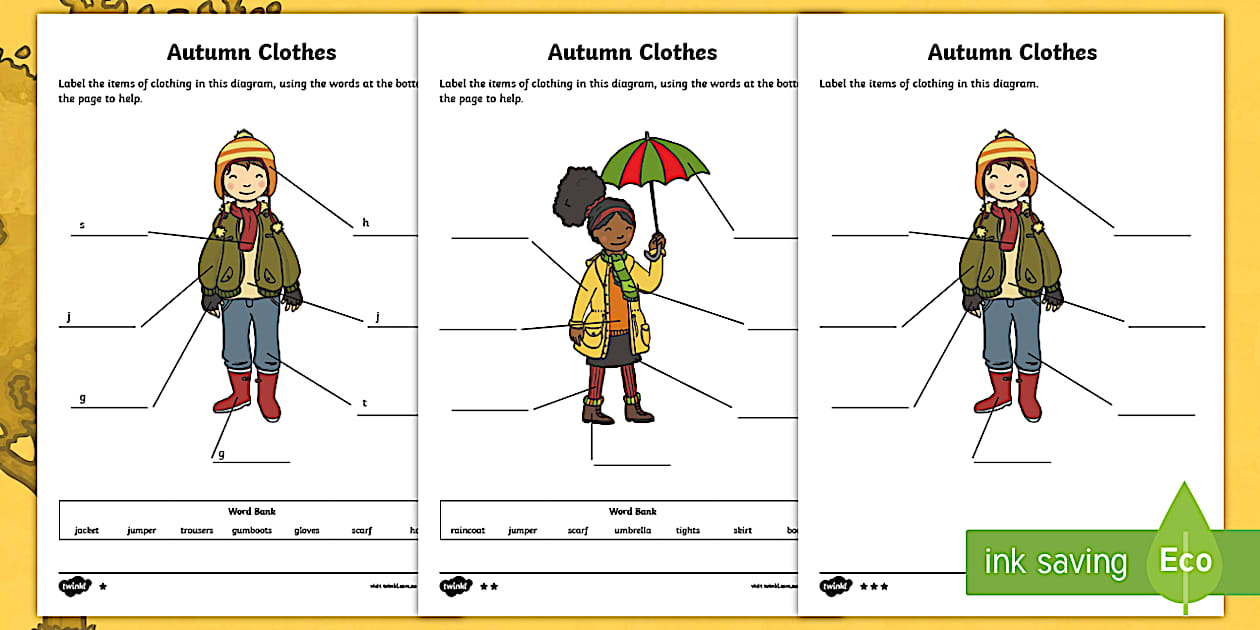 SA Autumn Clothes Labelling Differentiated Worksheets